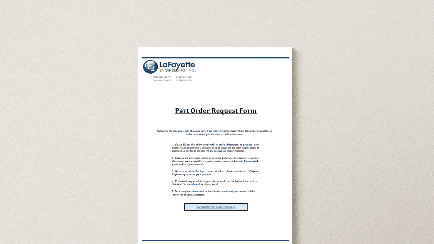 Parts Request Form - LaFayette Engineering